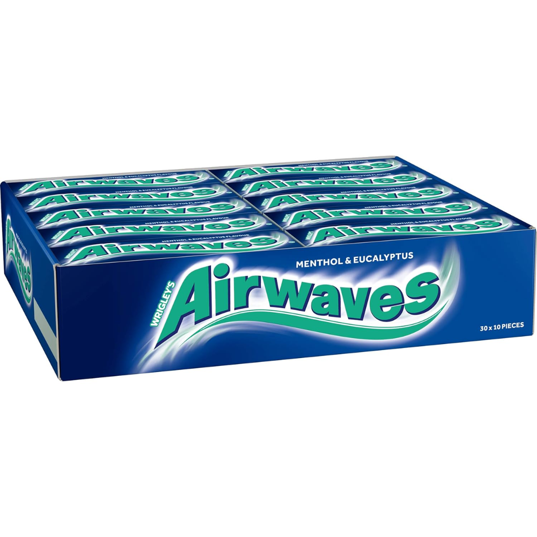 WRIGLEYS Airwaves Menthol & Eucalyptus Sugar Free Gum - Box of 30 (T)