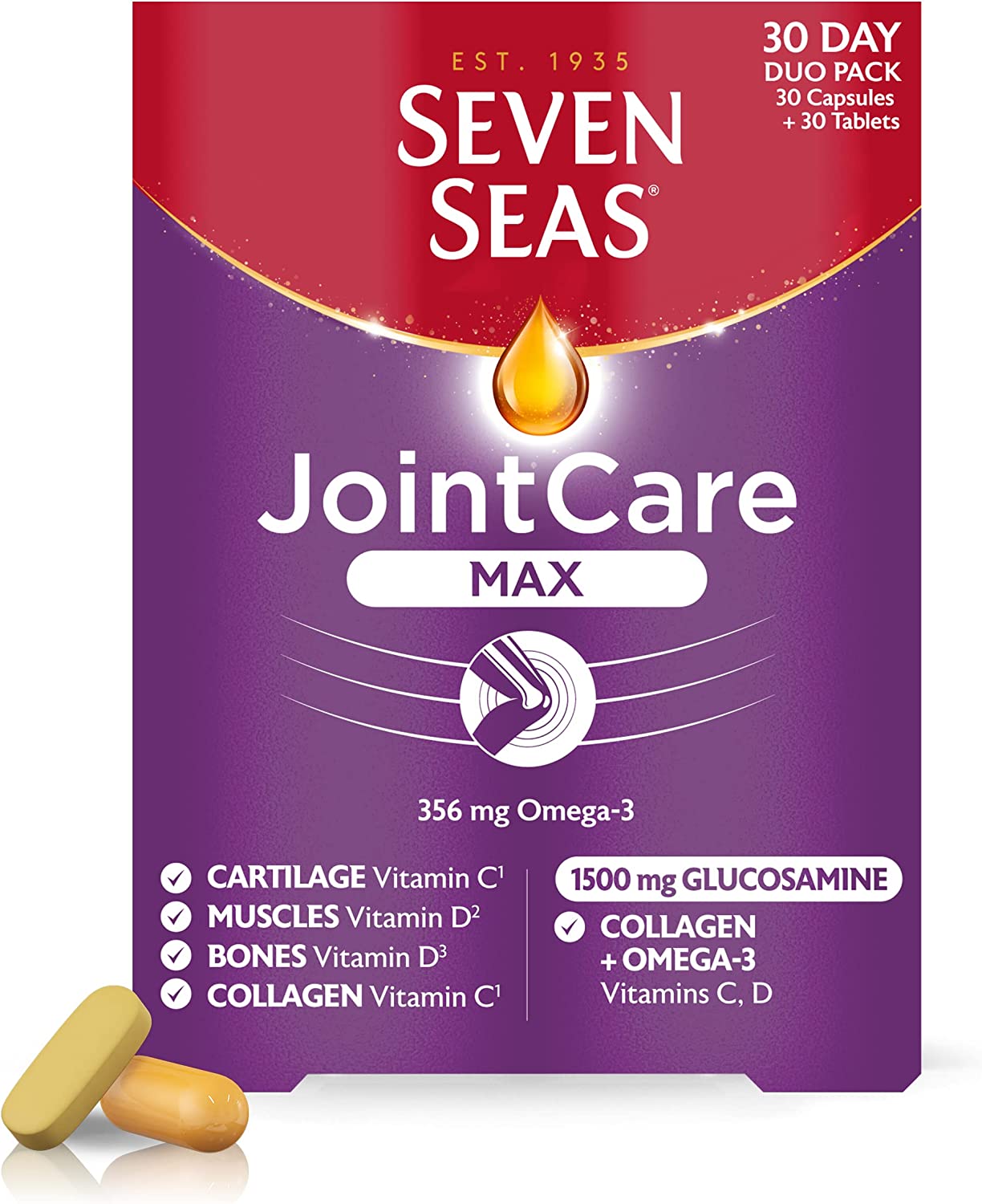 Seven Seas JointCare Supplements, Max, Duo Pack: 30 Capsules + 30 Tabl